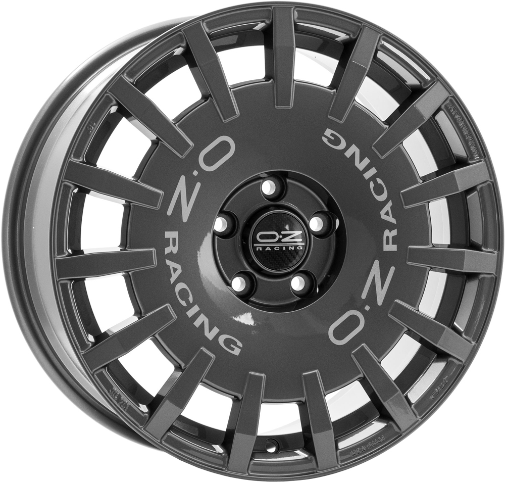 OZ RALLY RACING DARK GRAPHITE SILVER LETTERING 7.5Jx18" 5x112 ET50 CB75 ...